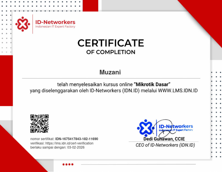 Muzani Mikrotik Dasar Sertifikat Mikrotik Dasar LMS ID Networkers | PDF