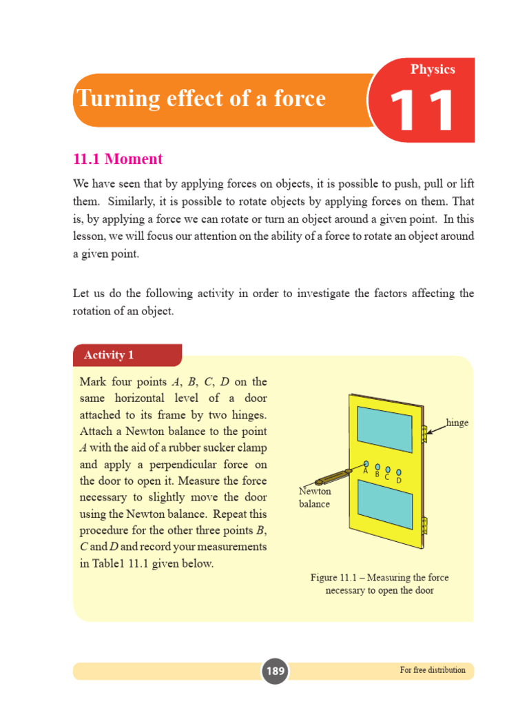 Turning Effect of A Force: 11.1 Moment | PDF | Force | Rotation Around ...