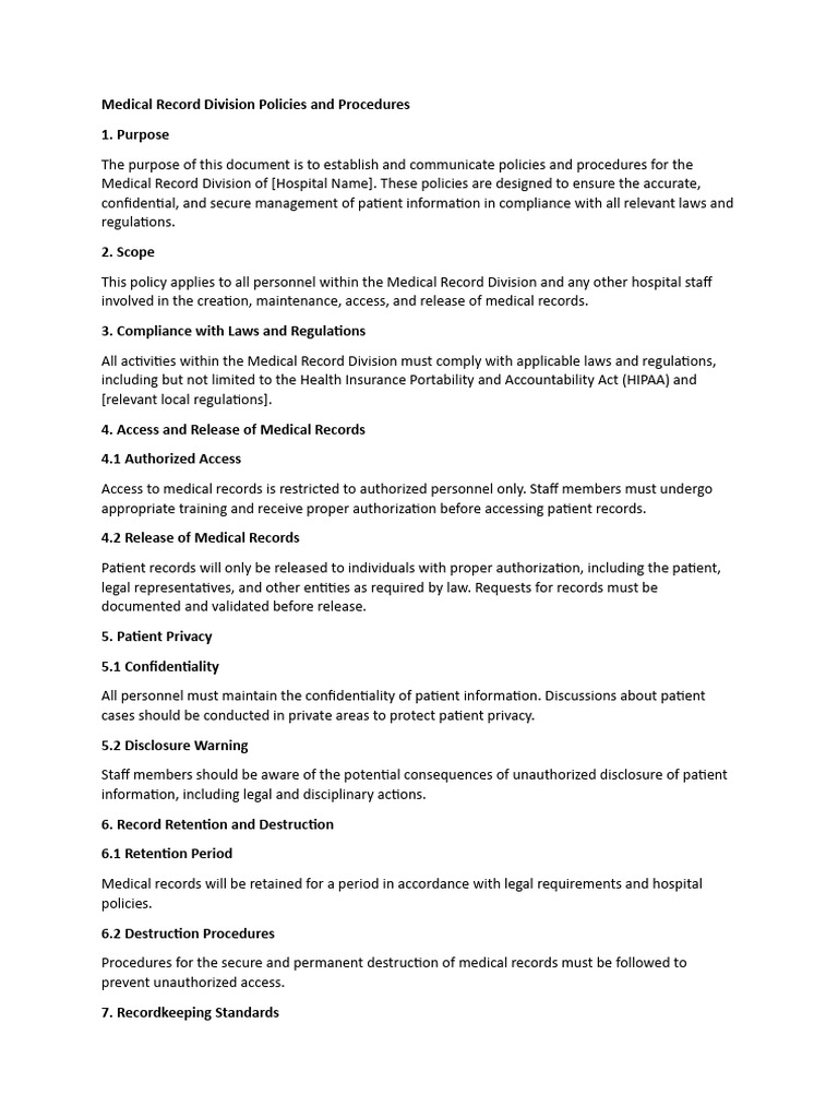 Medical Record Division Policies and Procedures | PDF | Medical Record ...