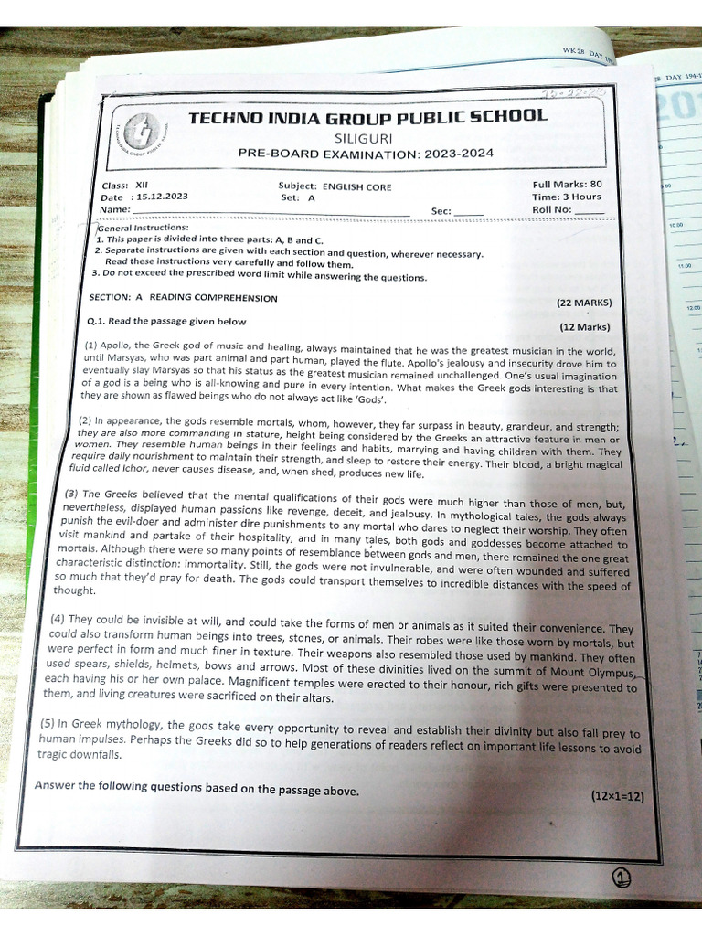 English Core - TIGPS Pre Boards | PDF