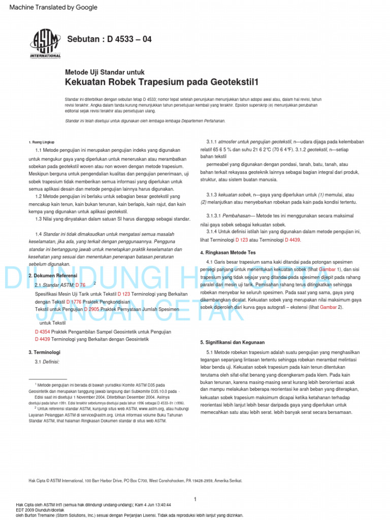 Kekuatan Robek Trapesium Geotekstil | PDF