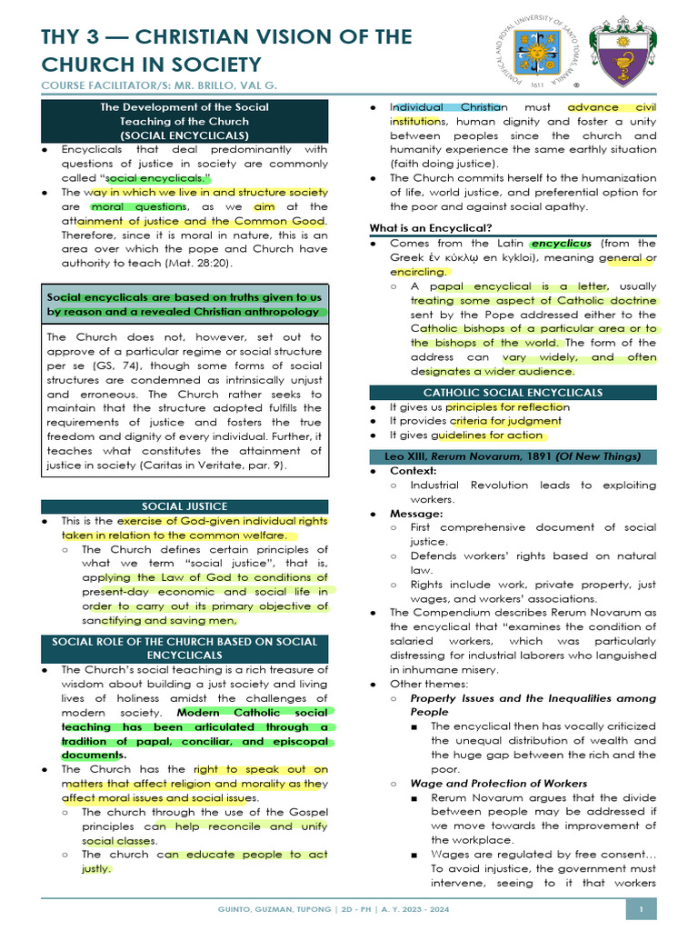 [UT3 LESSON 02] - Social Encyclicals | PDF