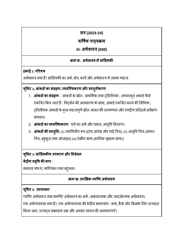 11 Economics Hindi 2023 24 | PDF