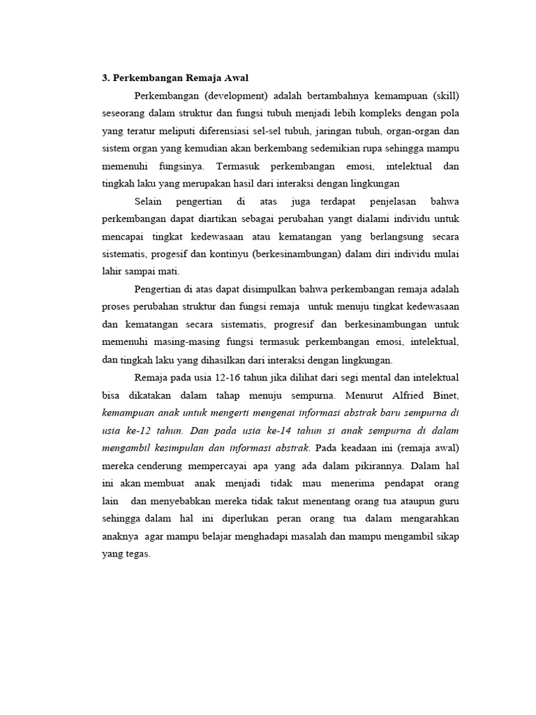 Perkembangan Remaja Awal | PDF