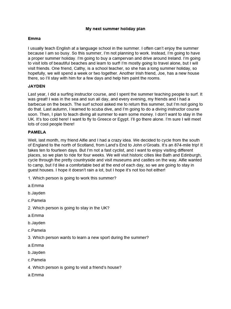 My Next Summer Holiday Plan | PDF