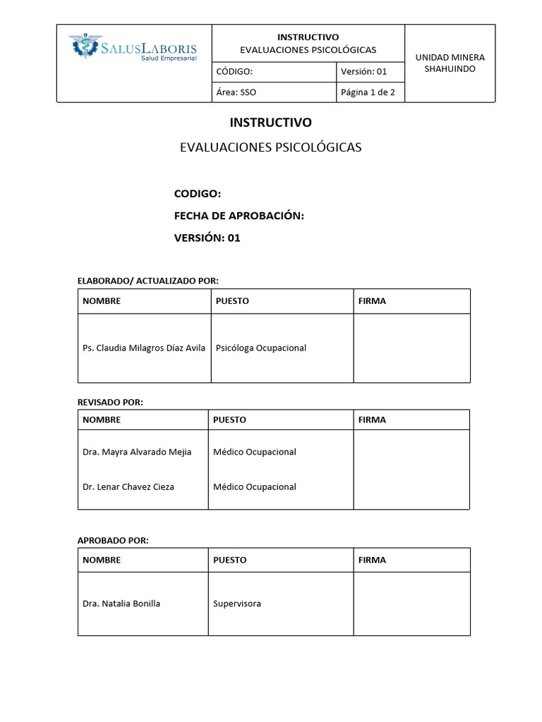 Instructivo Examen Psicologico | Descargar gratis PDF | Sicología | Conceptos psicologicos
