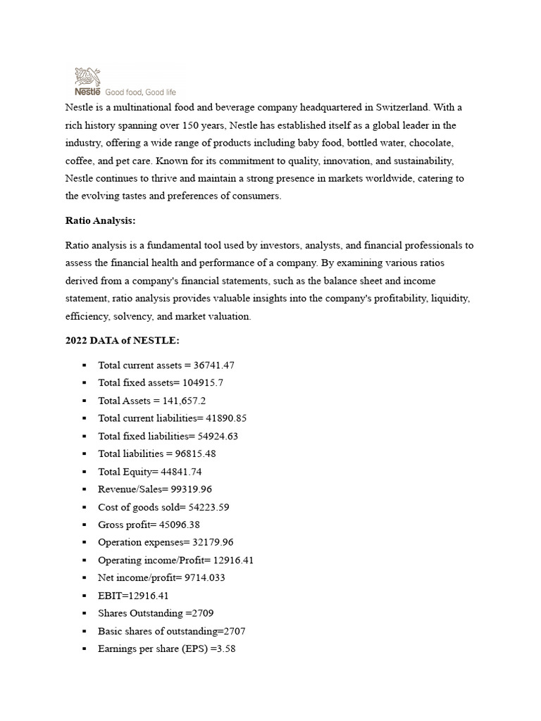 Nestlé 2022 Financial Ratio Analysis | PDF | Dividend | Equity (Finance)