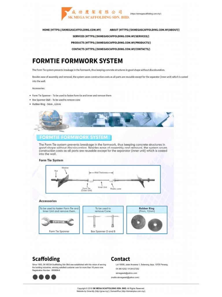 Inner Unit Formtie Formwork System - SK Mega | PDF