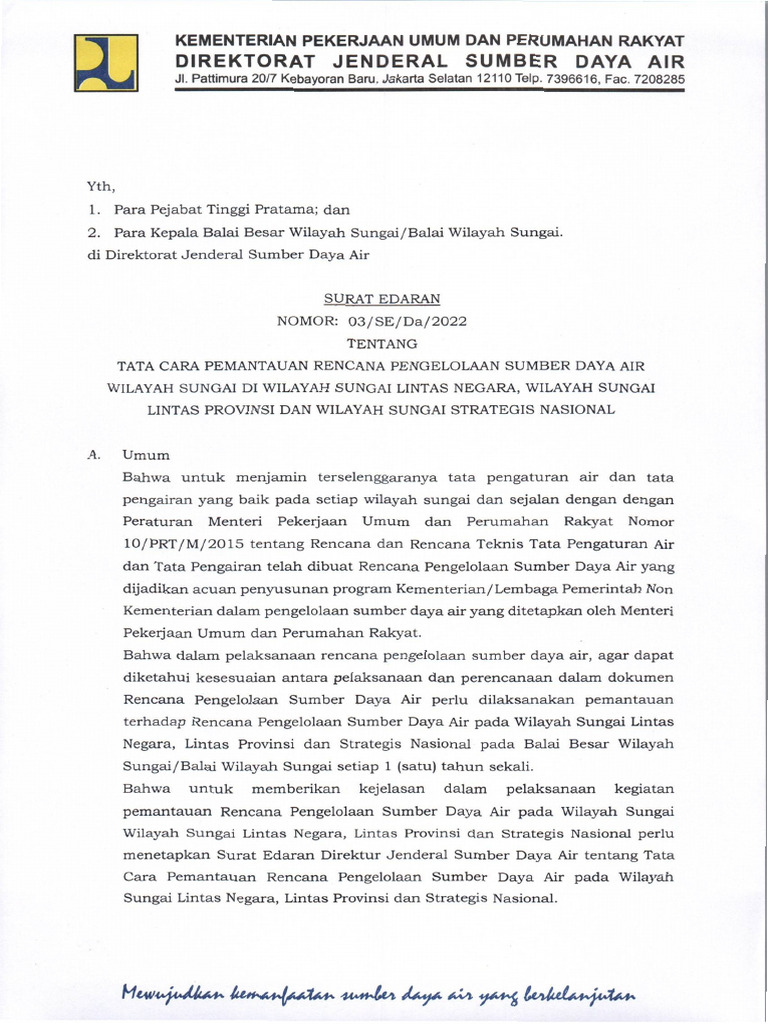 Se Dirjen Sda Tentang Tata Cara Pemantauan Rpsda Ws Kewenangan Pusat | PDF | Hukum | Sains ...