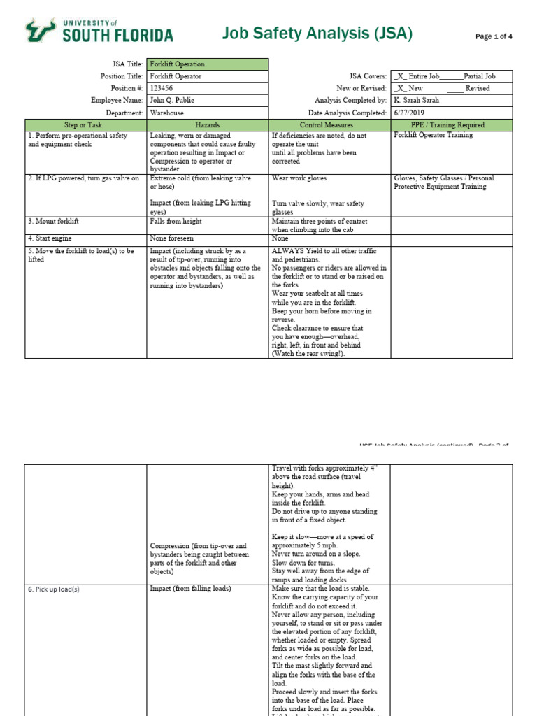 Jsa Example Forklift | PDF