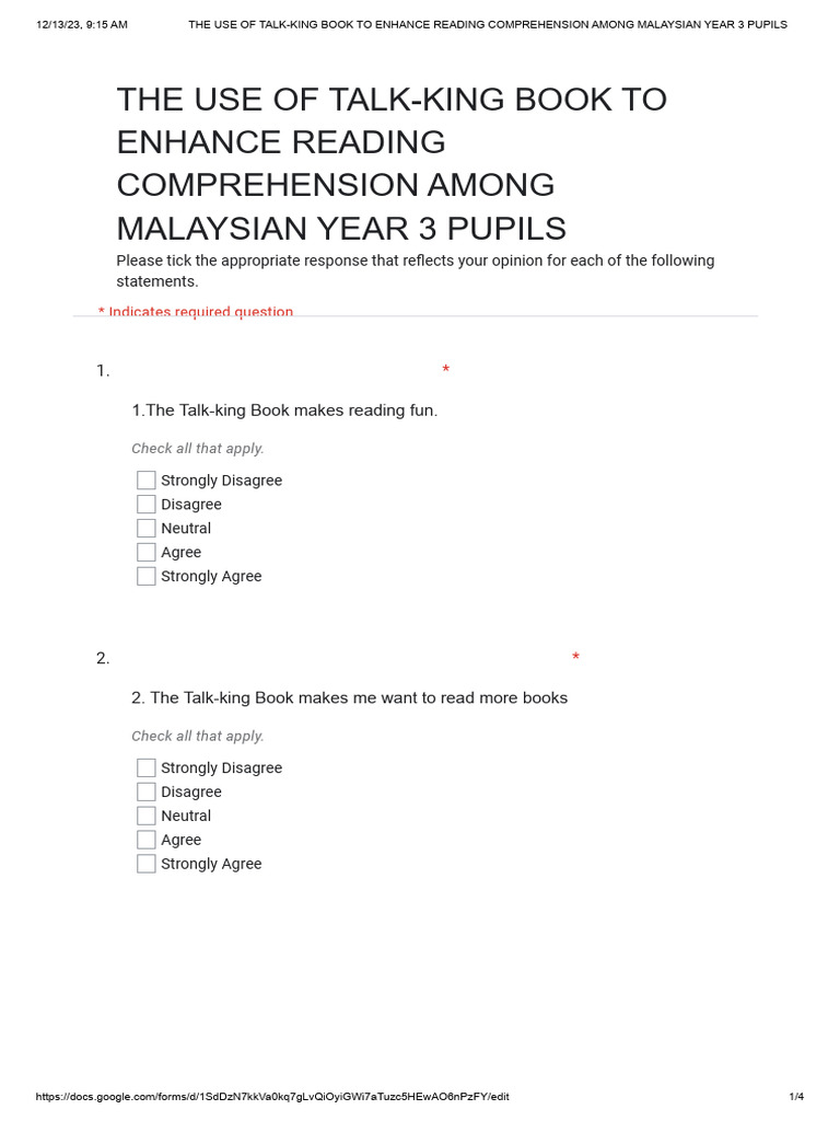 The Use of Talk-King Book To Enhance Reading Comprehension Among Malaysian Year 3 Pupils ...