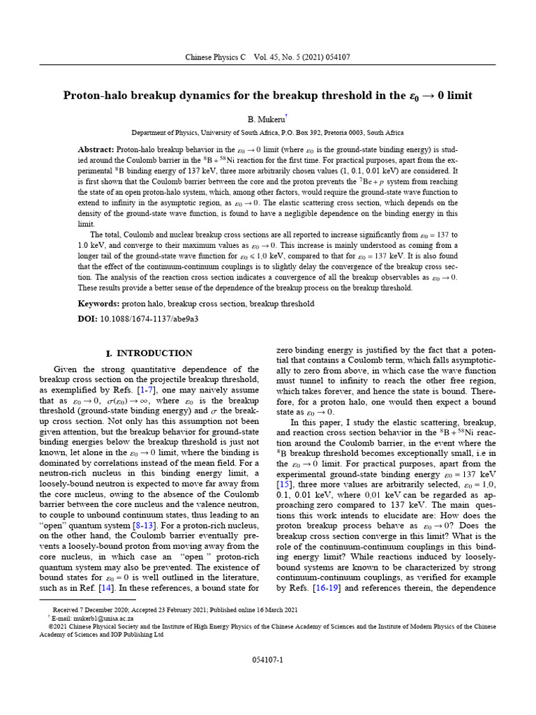 Proton-Halo Breakup Dynamics | PDF | Cross Section (Physics) | Atomic Nucleus