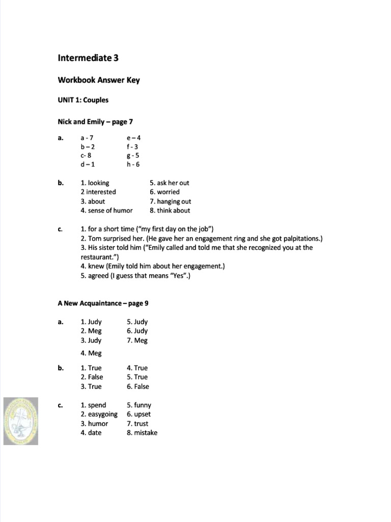 Intermediate 3 Answer Keys PDF - Compress | PDF