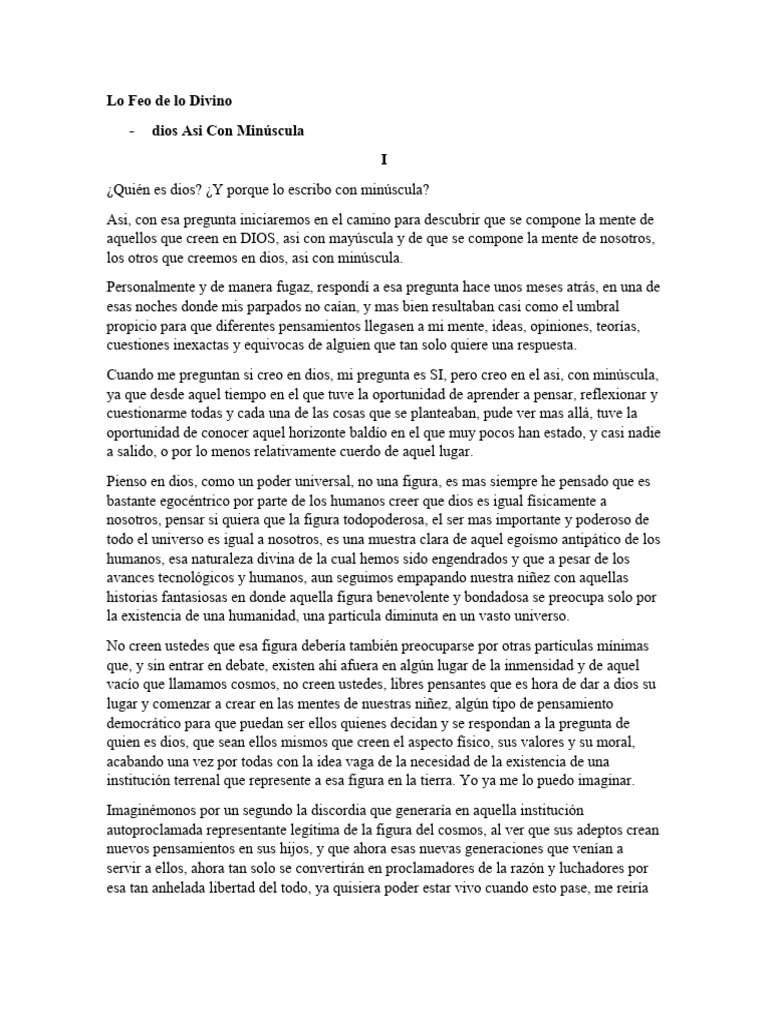 Lo Feo de Lo Divino | PDF | Existencia | Dios