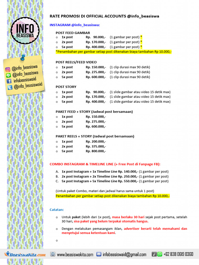 RateCard Info Beasiswa | PDF
