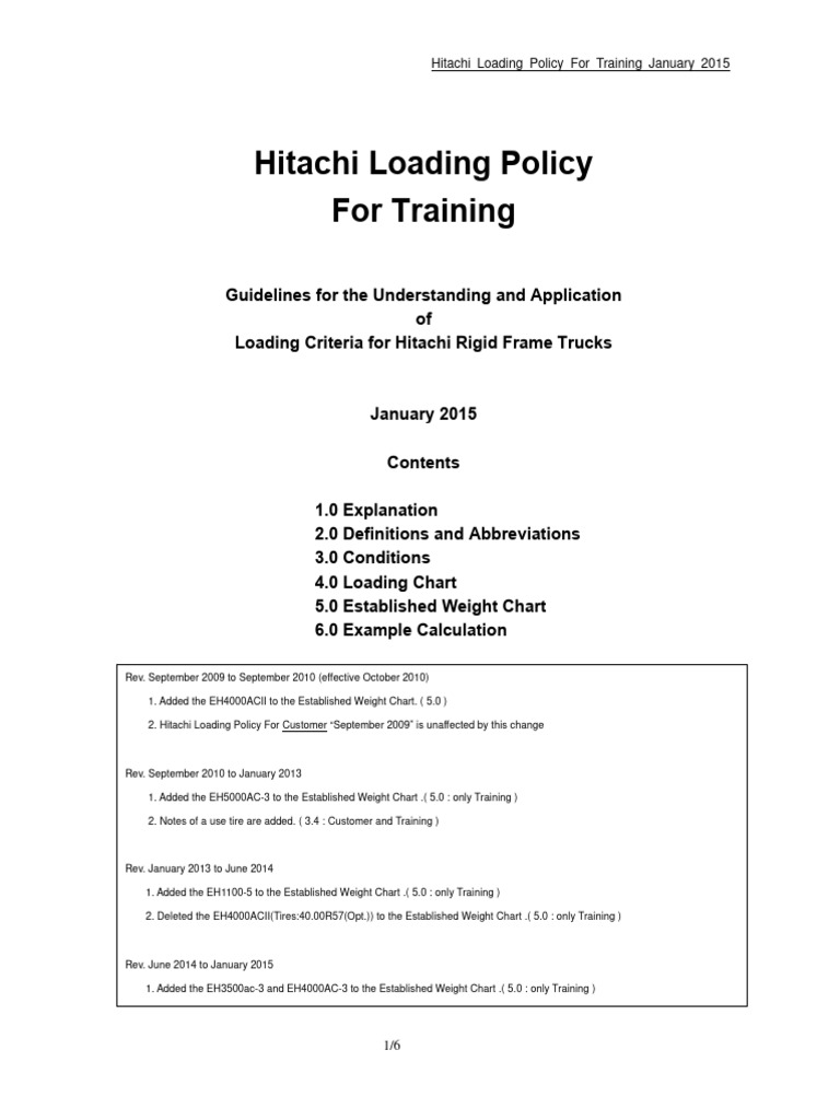 Hitachi Truck Loading Policy Overview | PDF | Truck | Payload