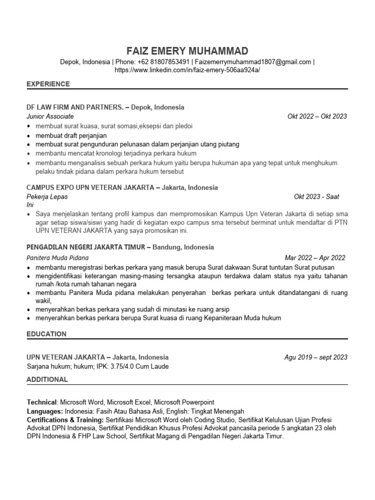CV Faiz Emery Muhammad | PDF