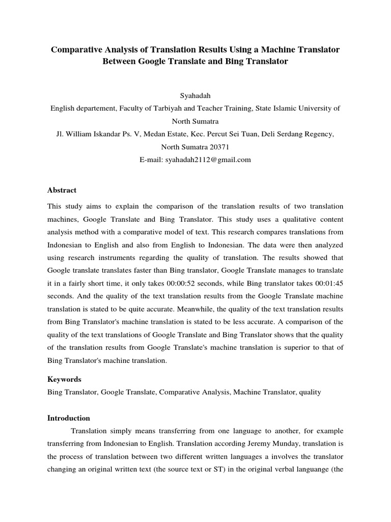 Comparative Analysis of Translation Results Using A Machine Translator Between Google Translate ...