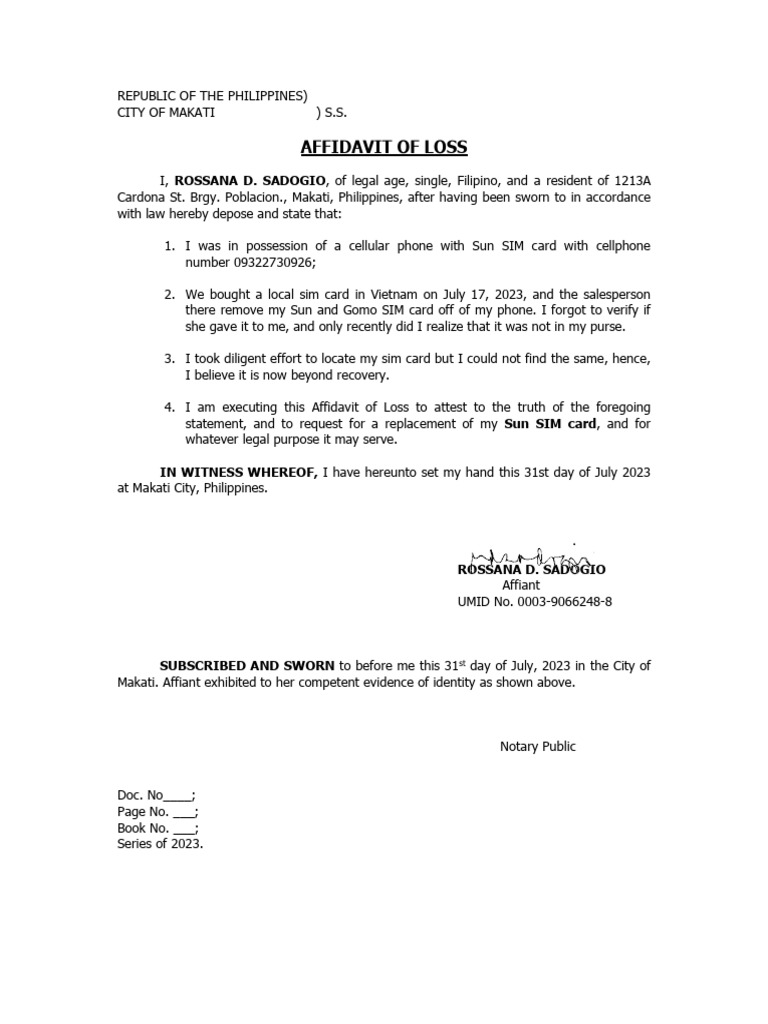 Affidavit-of-Loss-of-SIM Card | PDF