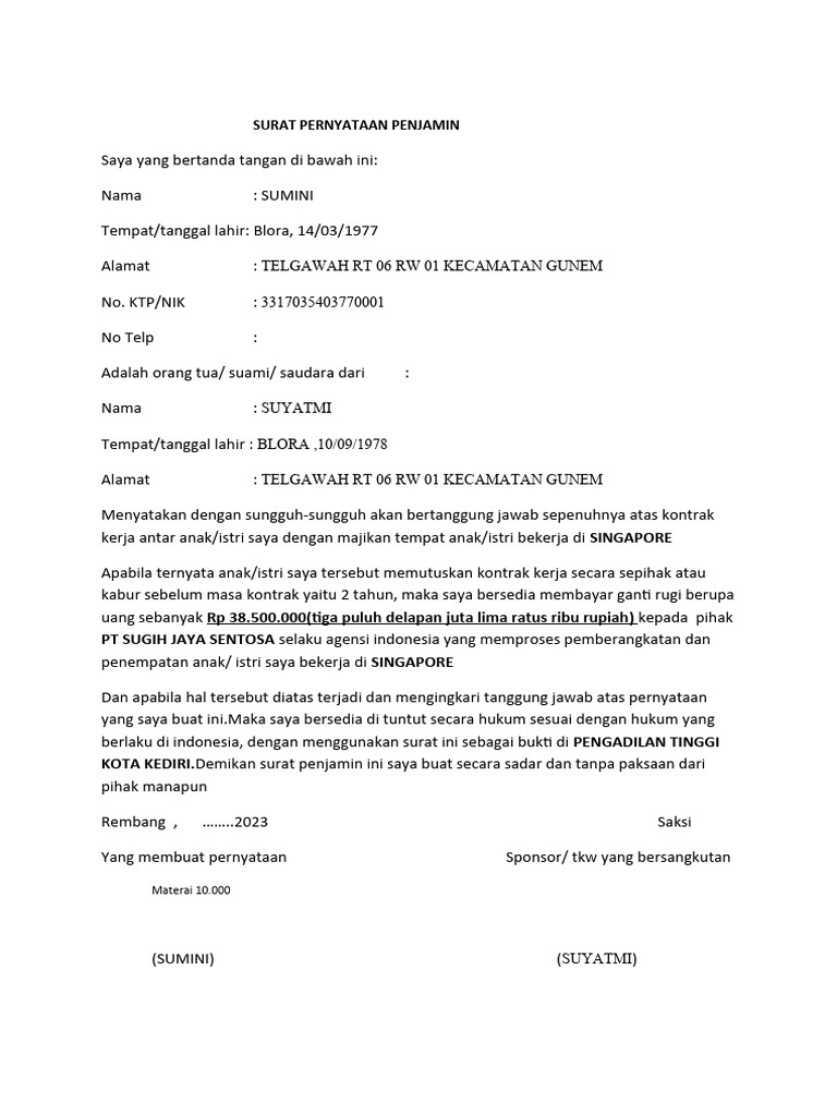 Surat Penjamin Singapore | PDF