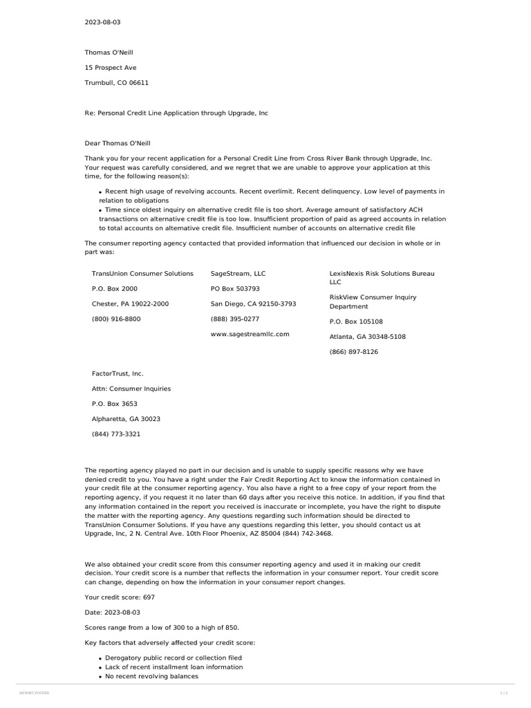 Adverse Action Notice 3 | PDF