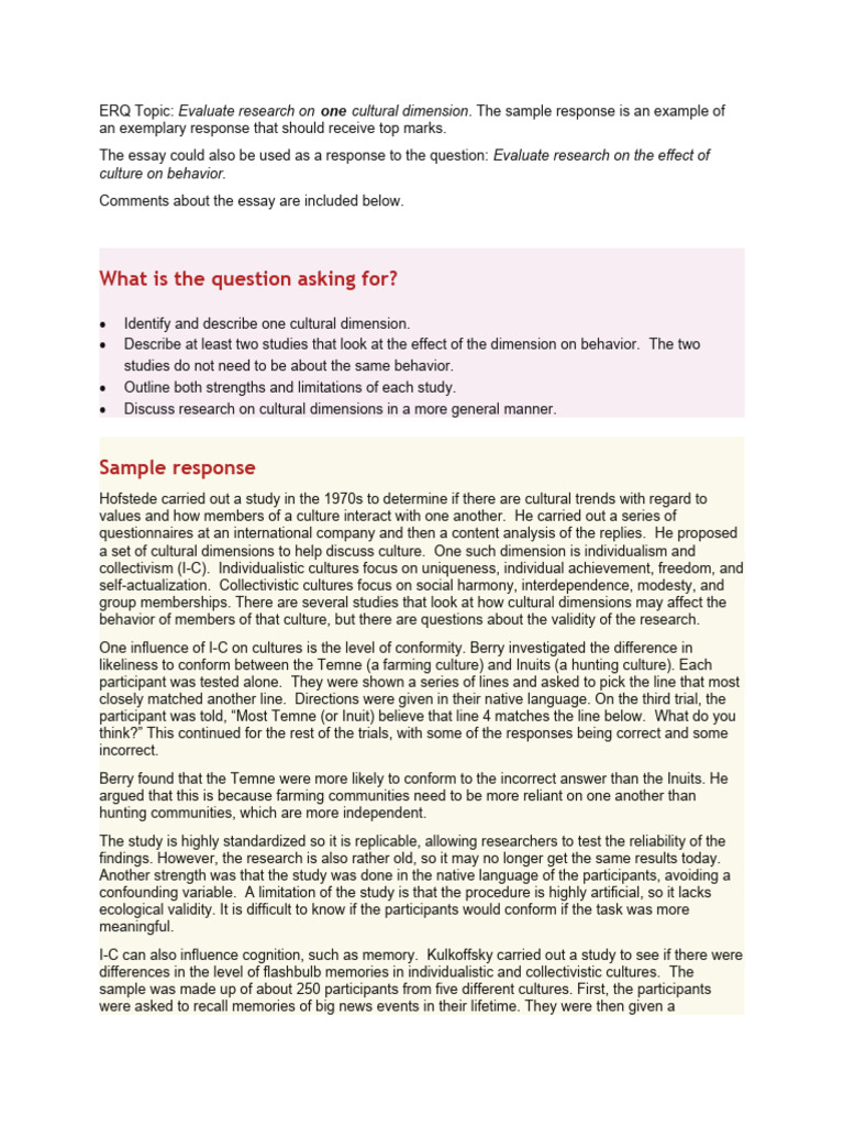 ERQ Sample Evaluate Research On One Cultural Dimension | PDF | Conformity | Validity (Statistics)