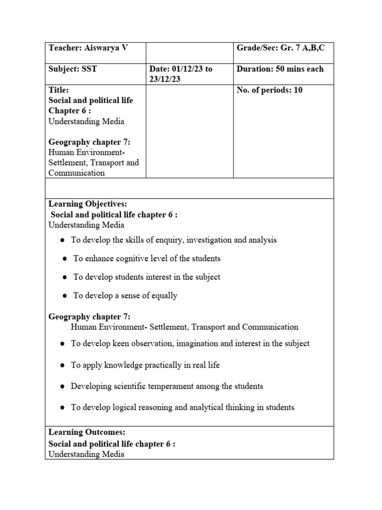 Lesson Plan - DECEMBER - Gr. 7 SST | PDF | Retail | Communication