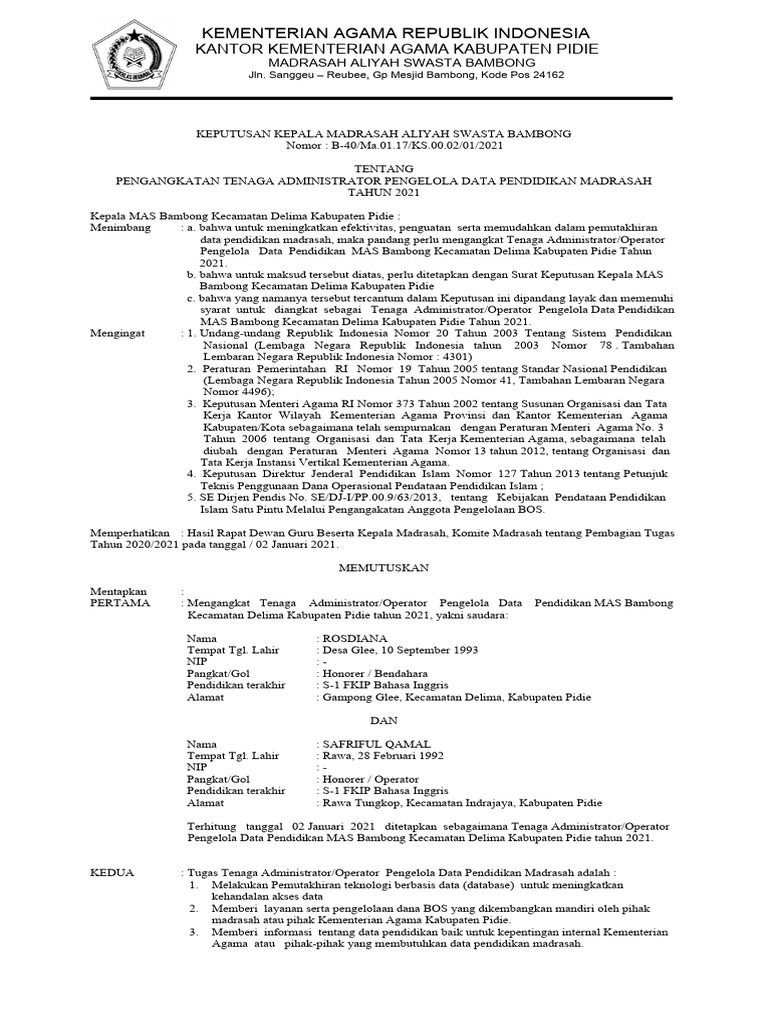 SK Pengelolaan Bos | PDF