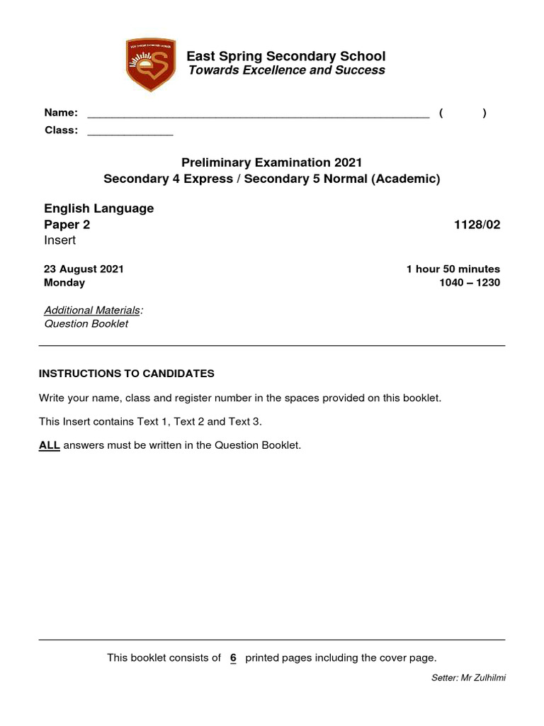 2021 - 4E5N - Prelim - P2 - Insert (Final) | PDF