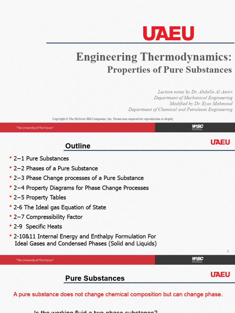 Lecture 2 - GENG220-Properties of Pure Substances - 2019 | PDF