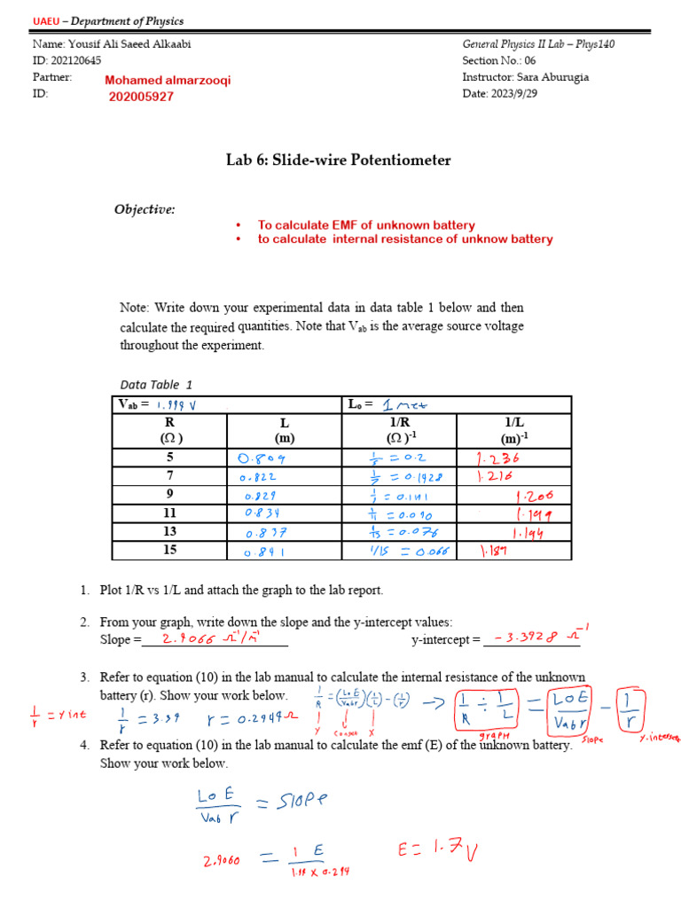 LAB 6 Slide-Wire Potentiometer | PDF