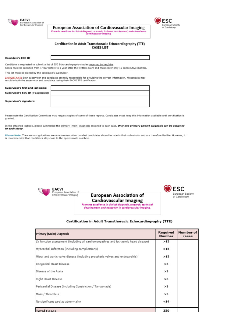 EACVI TTE Logbook Template | PDF