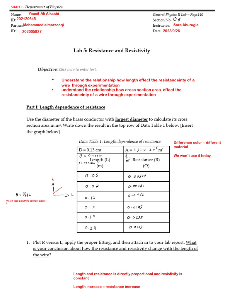 Lab 5 Resistance and Resistivity Report_V5 Copy | PDF