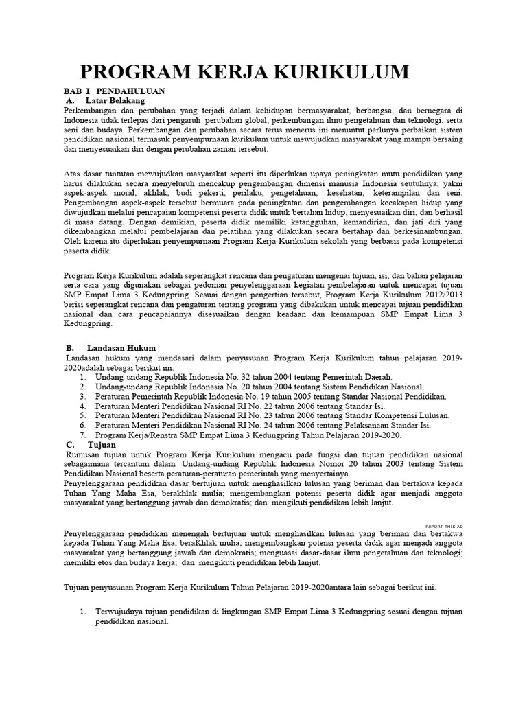 Program Kerja Kurikulum | PDF