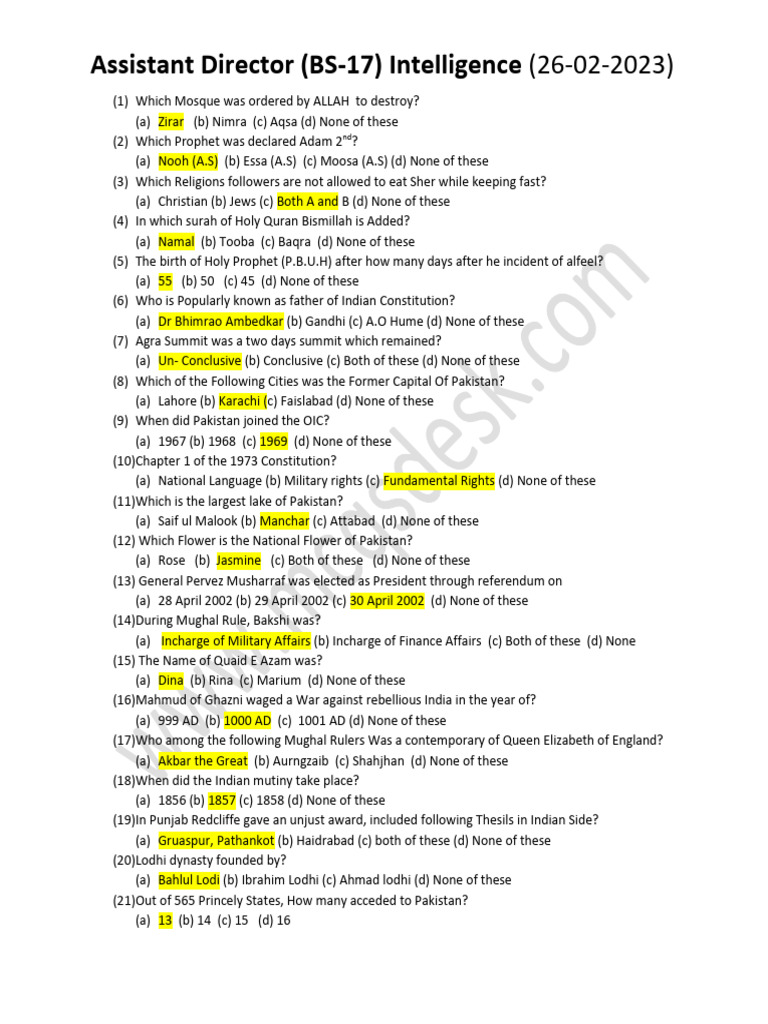 Assistant Director Past Papers | PDF