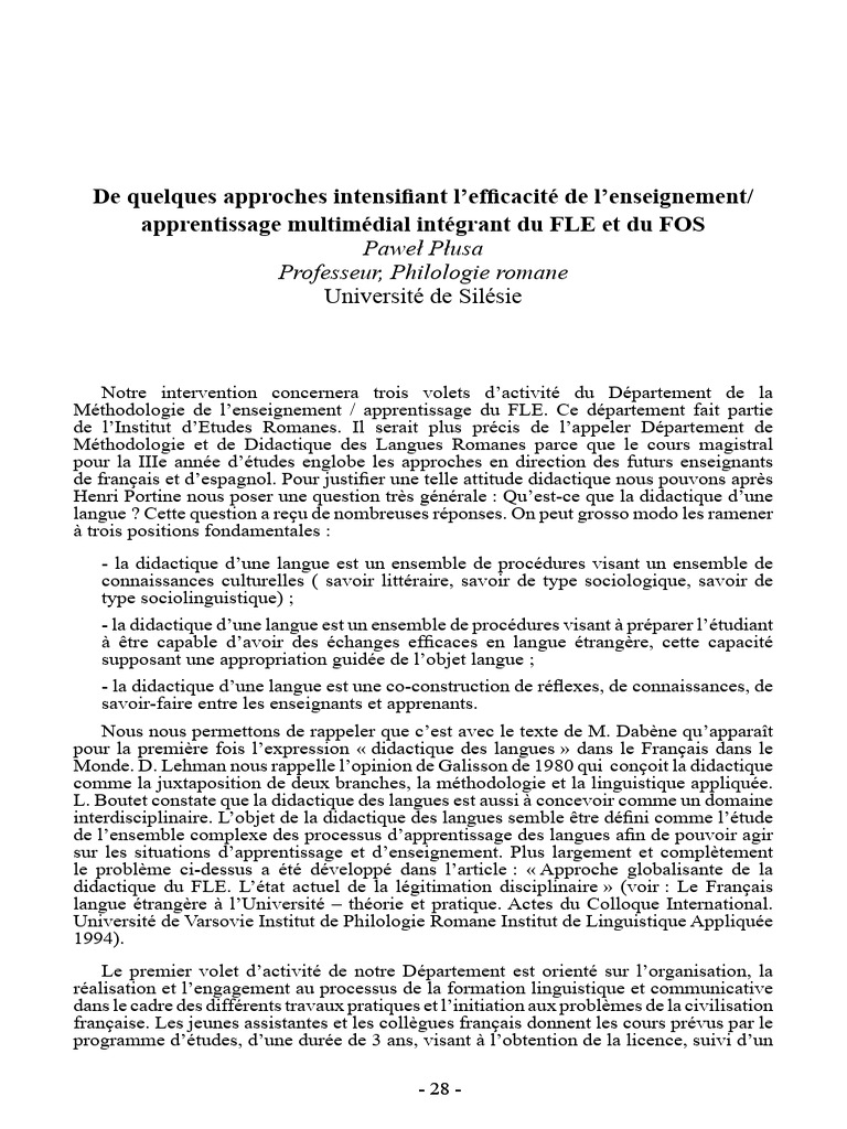 Approches pour l'enseignement du FLE et FOS | PDF | Enseignement ...