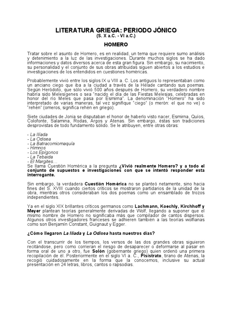 CLASICISMO GRIEGO Período Jónico TEORÍA | PDF | Héctor | Odiseo