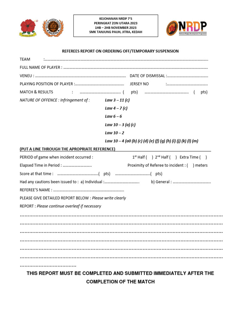 Borang Laporan Kad Kuning Merah NRDP 7S UTARA 2023 | PDF