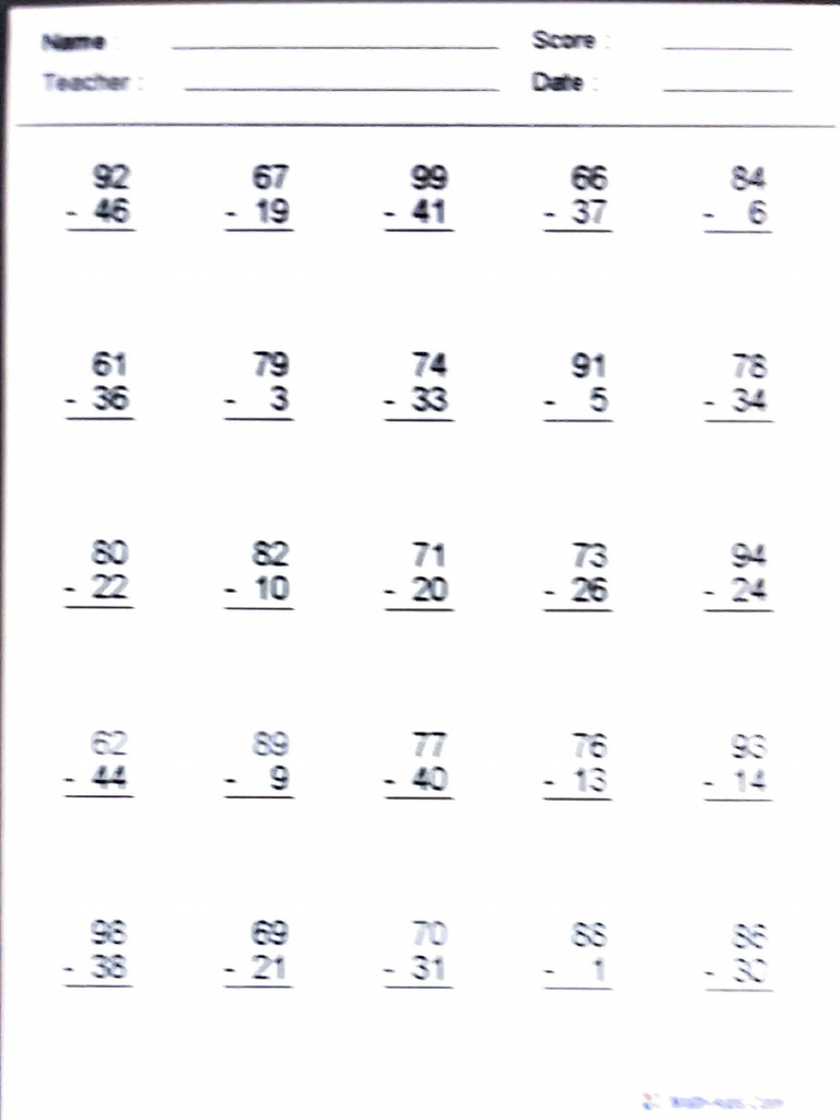 Subtraction Math Worksheet | PDF