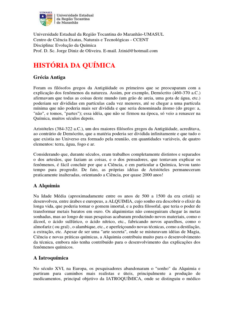 Hist Ri Da Qu Mica - Resumo | PDF