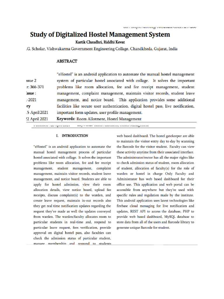 Digital Hostel Management System | PDF