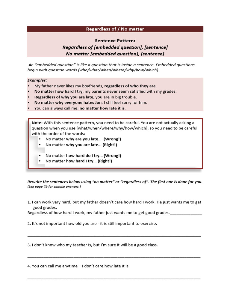 Regardless of - No Matter | PDF