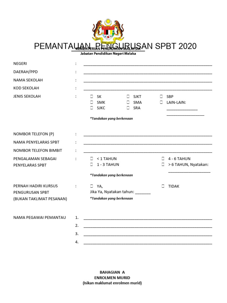 Instrumen Pengurusan SPBT 2020 | PDF
