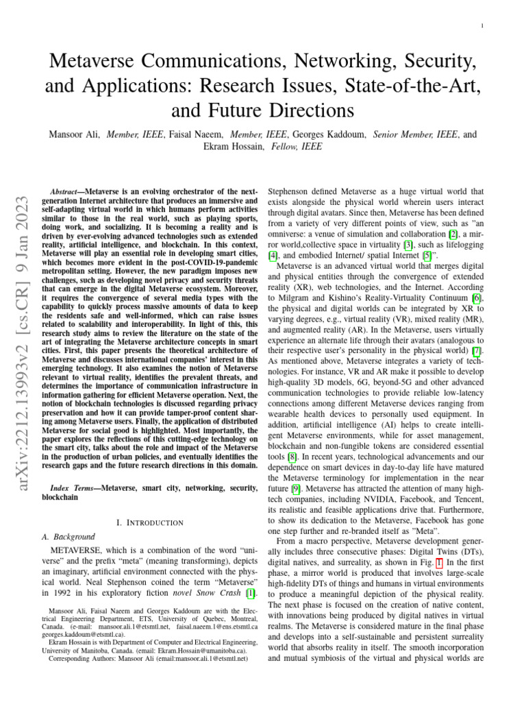 Arxiv23 Metaverse Communications | PDF | Augmented Reality | Virtual ...