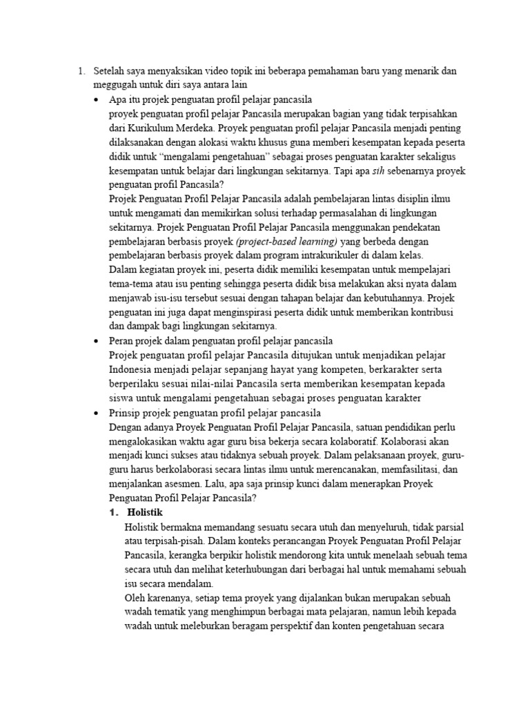 Proyek Penguatan Profil Pelajar Pancasila | PDF