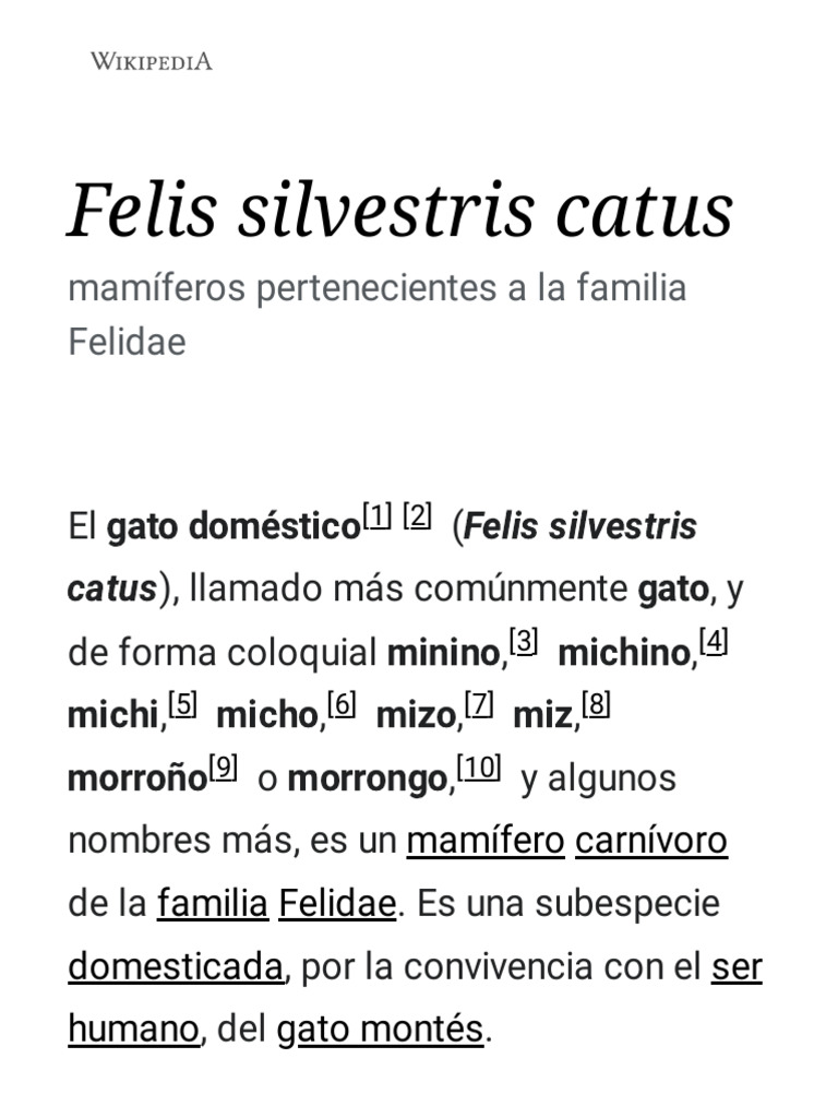Felis Silvestris Catus - Wikipedia, La Enciclopedia Libre Gatos | PDF