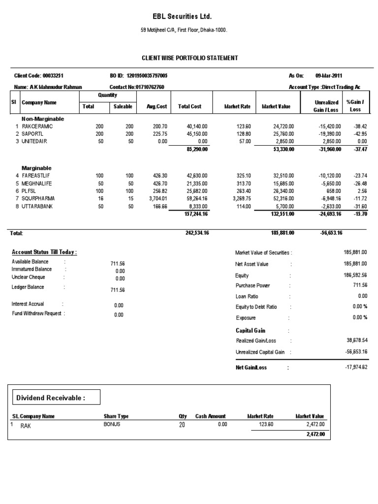Client Portfolio Statement Summary | PDF | Business | Finance & Money ...