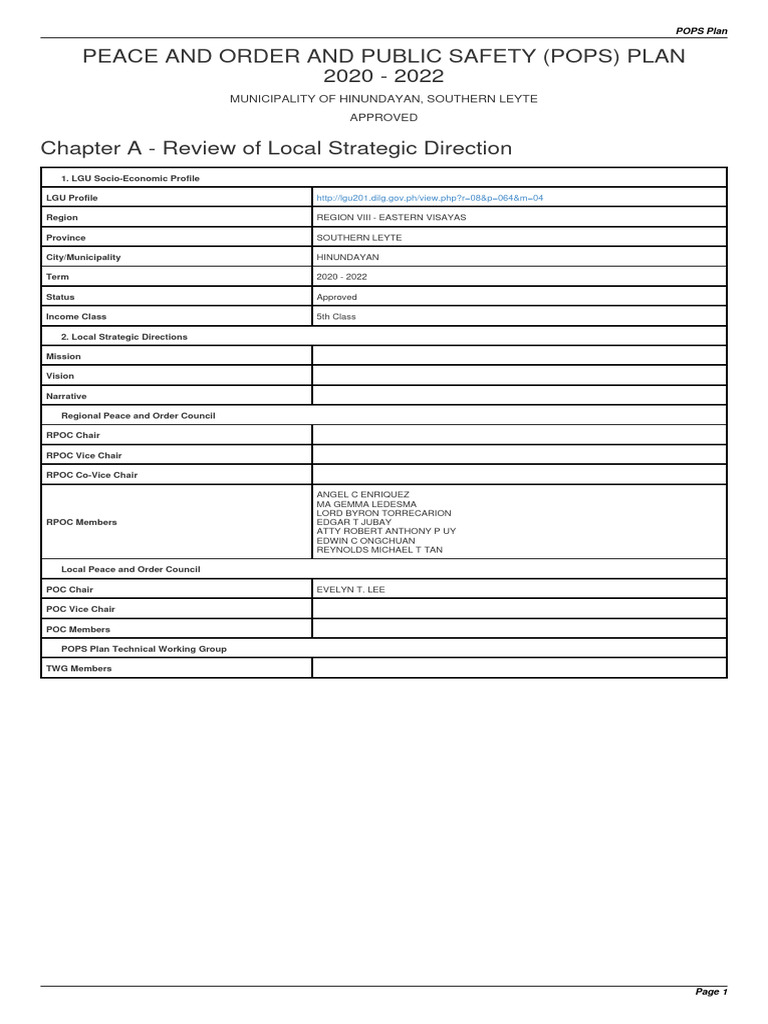 Approved POPS Plan 2020-2022 | PDF | Traffic Collision | Emergency