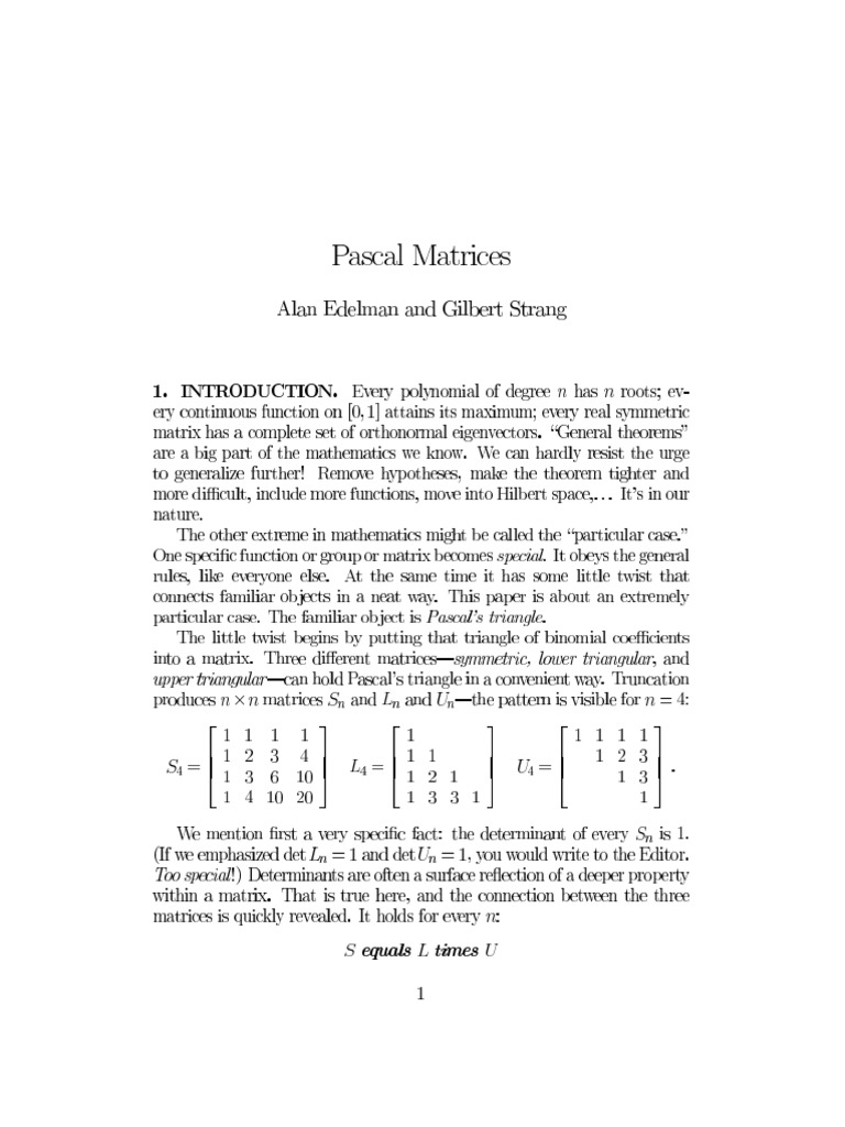 Pascal Matrices | PDF