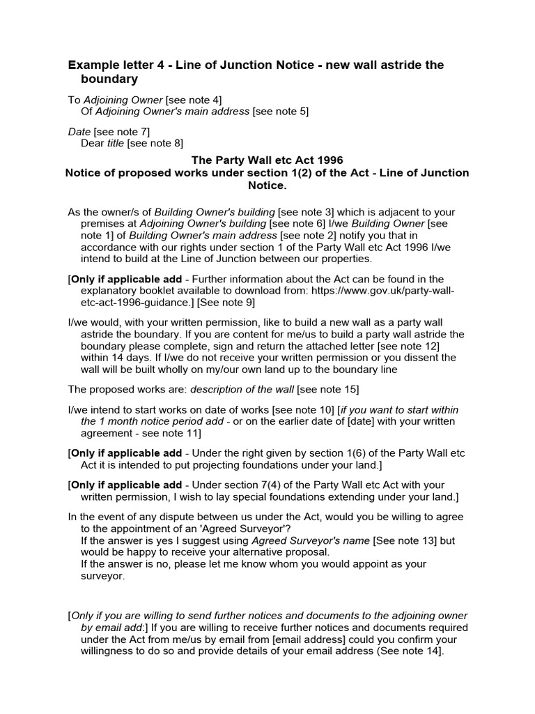 Example Letter 4 - Line of Junction Notice - New Wall Astride The ...